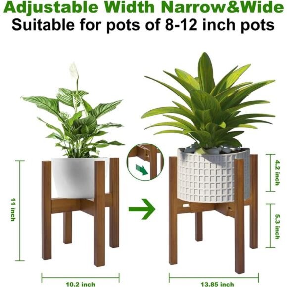 Accents | Adjustable Plant Stand Indoorbamboo Mid Century Modern Plants ...